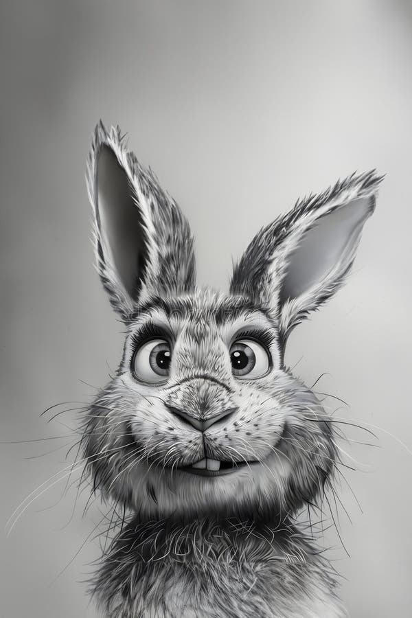 Funny Easter Bunny Portrait. Pencil Drawing, Sketch Stock Illustration ...