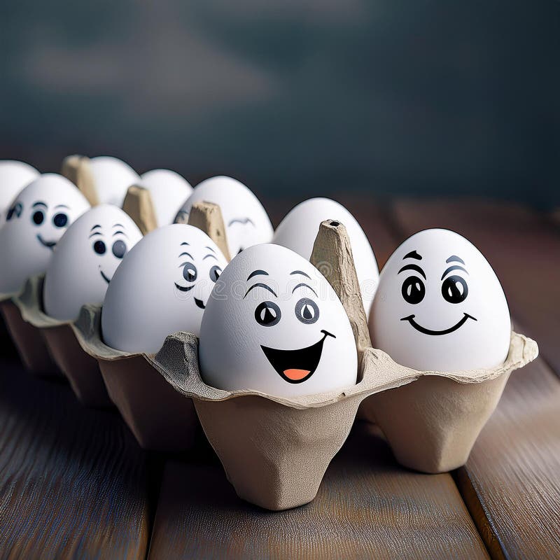 Funny Easter Eggs with Facial Expressions. Eggs with Different Faces in Egg Carton Stock ...