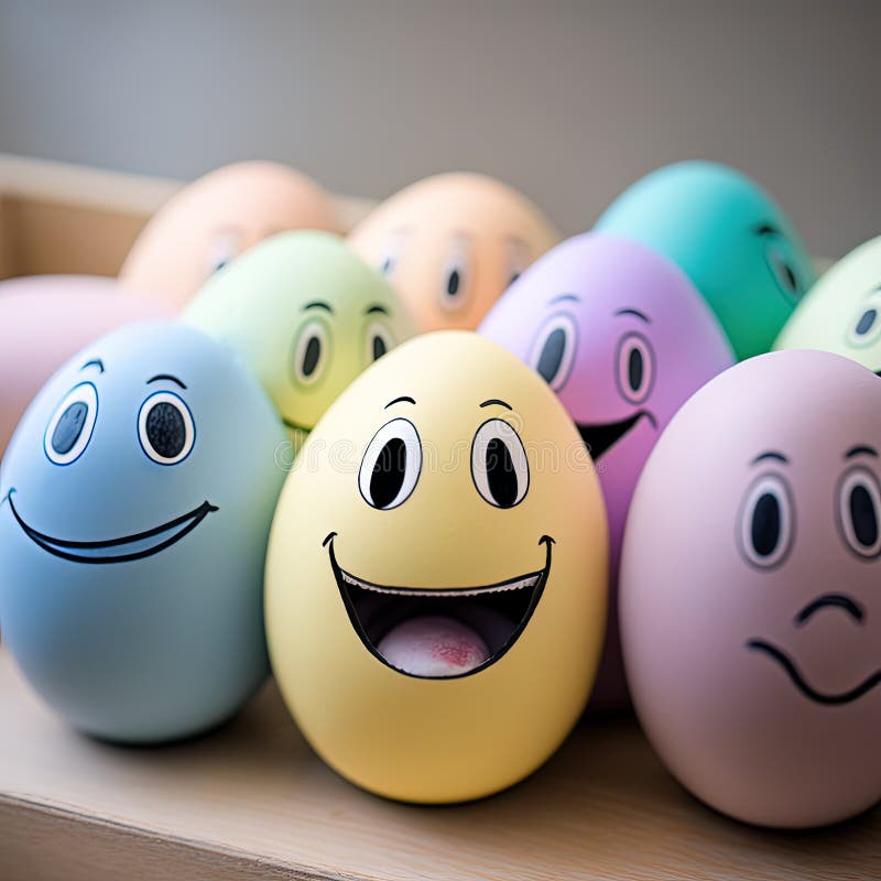 Funny Easter Eggs, Hand Drawn Faces. Easter Holiday Concept with Cute ...