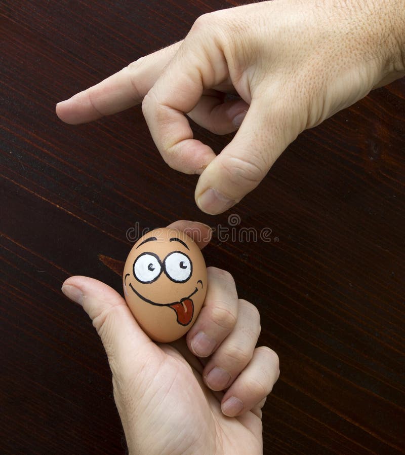 Funny Egg Face is Crawl in Man Hand Stock Photo - Image of ovum, fresh ...