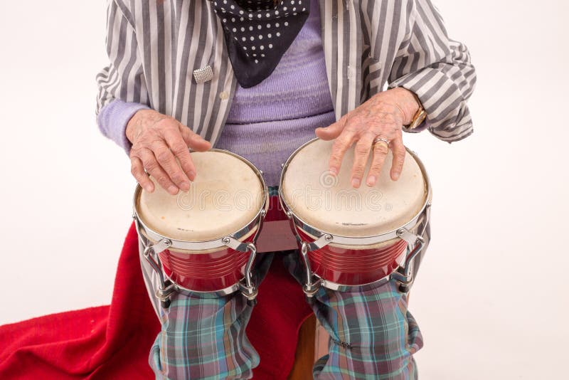 Funny Elderly Lady Playing Bongo Stock Photo - Image of cute, dark ...