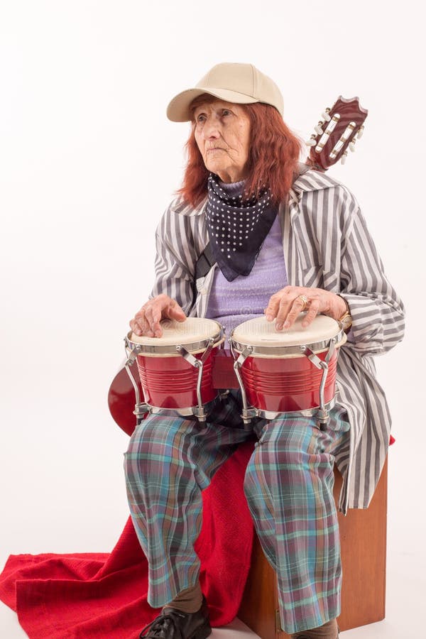 Funny Elderly Lady Playing Bongo Stock Photo - Image of entertainment ...