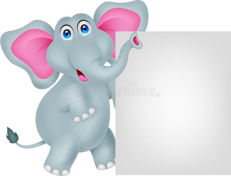 Funny Elephant Cartoon and Blank Sign Stock Vector - Illustration of ...