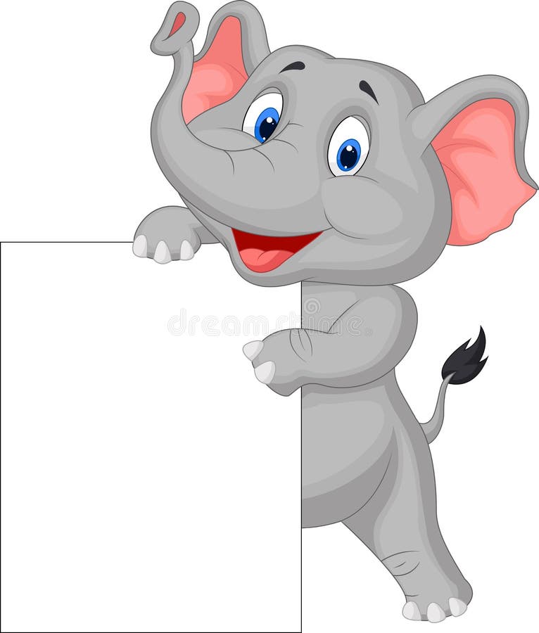 Funny Elephant Cartoon and Blank Sign Stock Vector - Illustration of ...