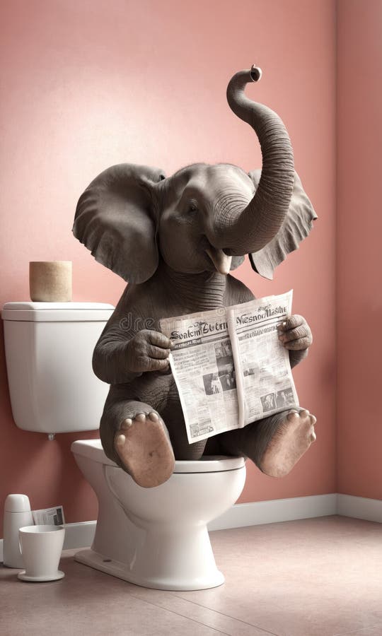 Funny Elephant Reading Newspaper in Restroom Stock Illustration ...