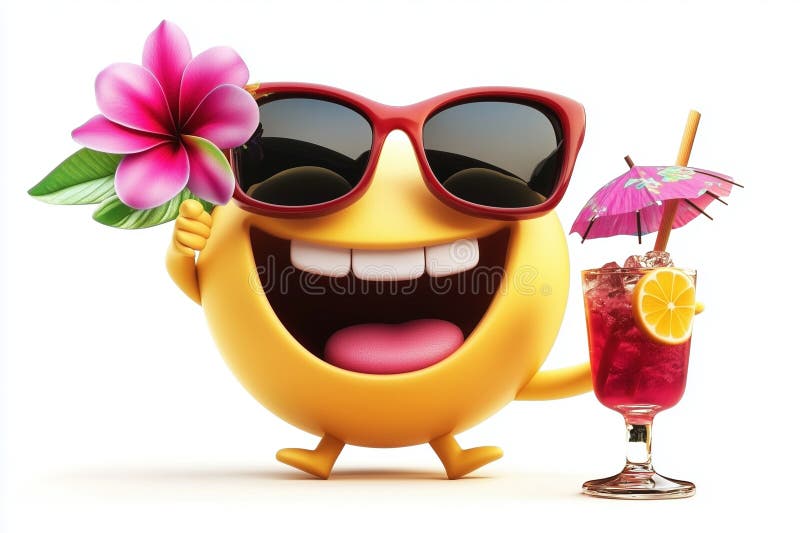 Funny Emoji with Sunglasses and Cocktail Glass Ai Illustration Stock ...