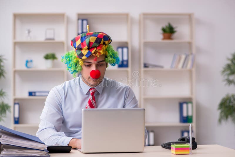 Funny Employee Clown Working in the Office Stock Image - Image of ...