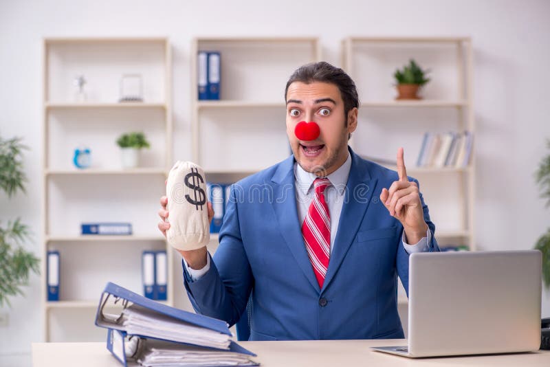 Funny Employee Clown Working in the Office Stock Image - Image of ...