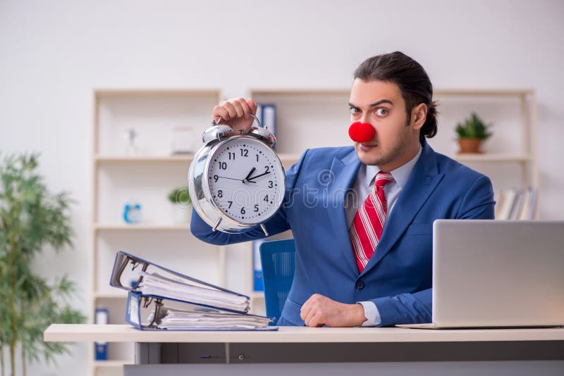 Funny Employee Clown Working in the Office Stock Photo - Image of hour ...