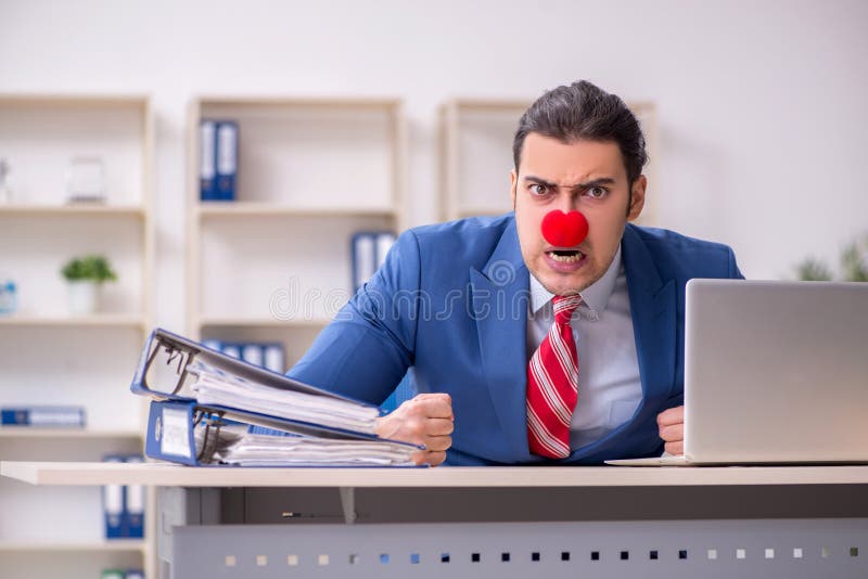 Funny Employee Clown Working in the Office Stock Image - Image of ...