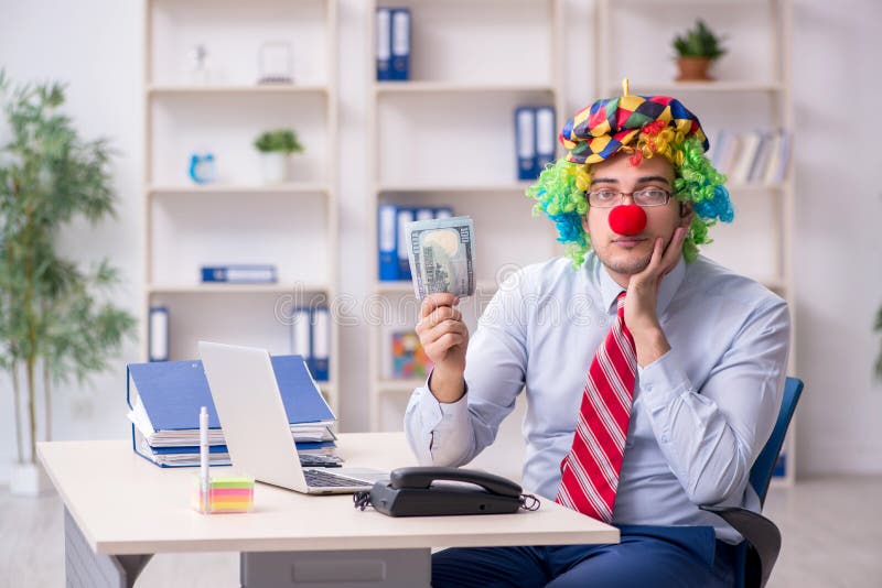 Funny Employee Clown Working in the Office Stock Image - Image of ...