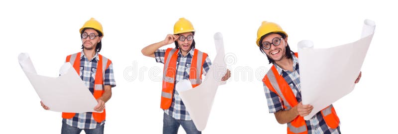 The Funny Engineer Isolated on the White White Stock Photo - Image of ...