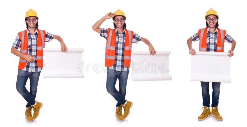 The Funny Engineer Isolated on the White White Stock Image - Image of ...