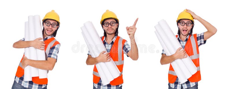 The Funny Engineer Isolated on the White White Stock Image - Image of ...