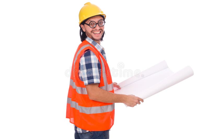 Funny Engineer Isolated on the White White Stock Photo - Image of hard ...