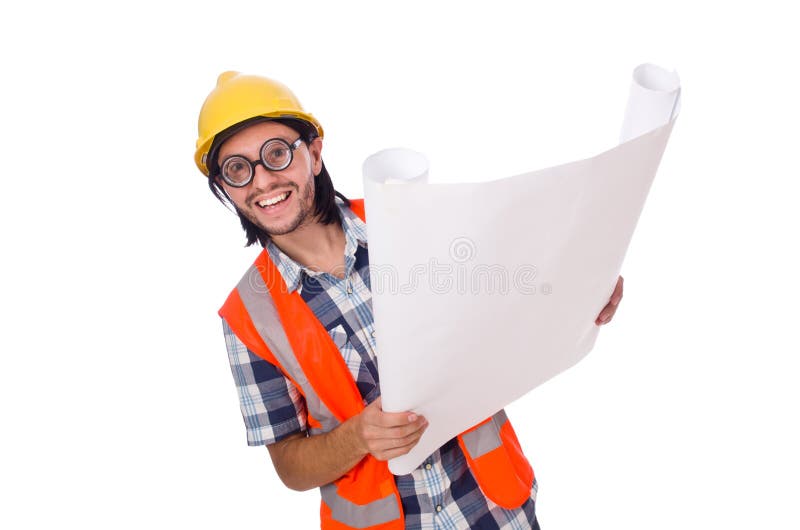Funny Engineer Isolated on the White White Stock Image - Image of ...