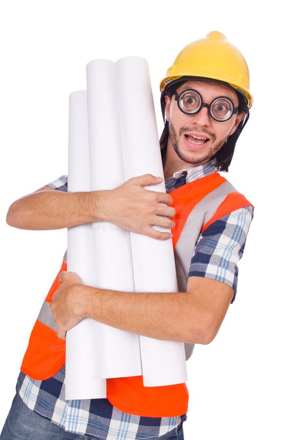 The Funny Engineer Isolated on the White White Stock Photo - Image of ...