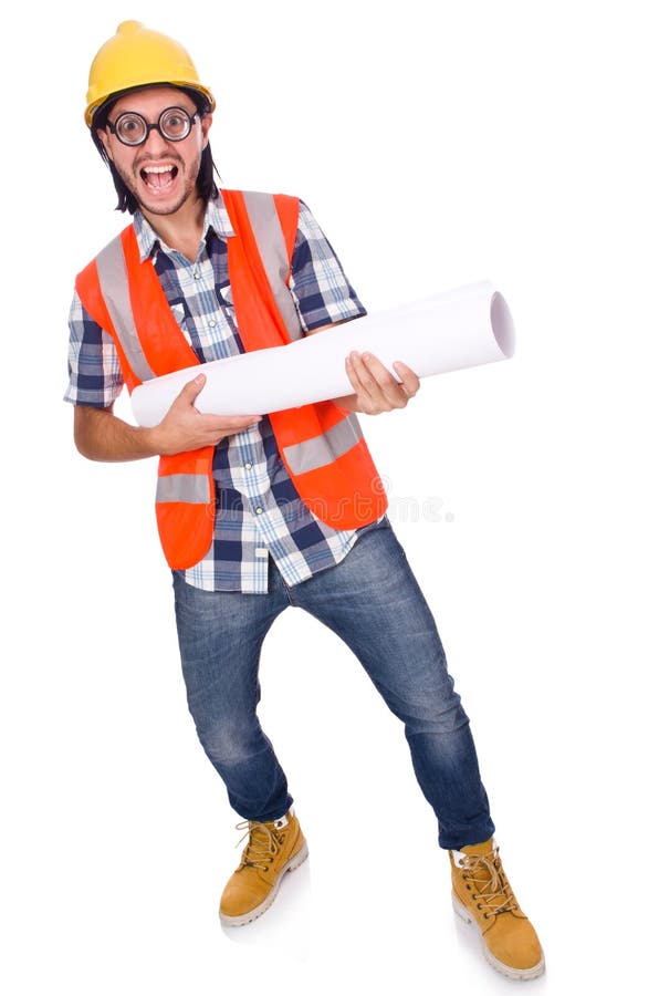 The Funny Engineer Isolated on the White White Stock Image - Image of ...