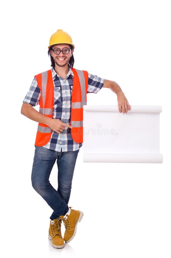 The Funny Engineer Isolated on the White White Stock Photo - Image of ...