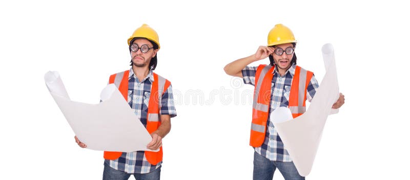 The Funny Engineer Isolated on the White White Stock Photo - Image of ...