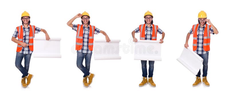 The Funny Engineer Isolated on the White White Stock Photo - Image of ...