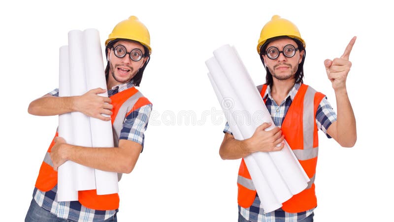The Funny Engineer Isolated on the White White Stock Image - Image of ...