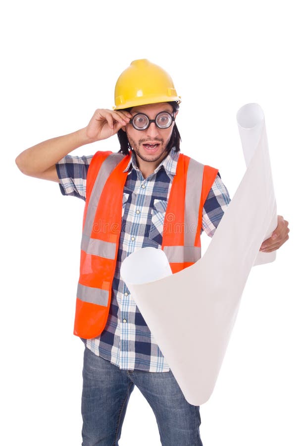 Funny Engineer on the White Stock Photo - Image of engineering ...