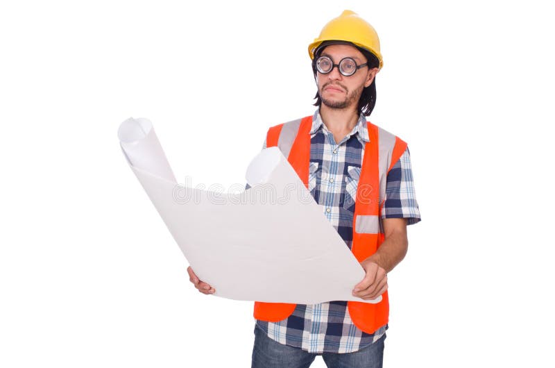 Funny Engineer on the White Stock Image - Image of industrial, draft ...