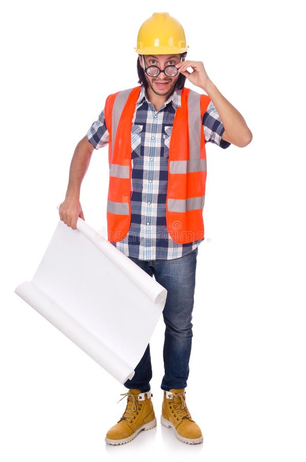 The Funny Engineer Isolated on the White White Stock Image - Image of ...