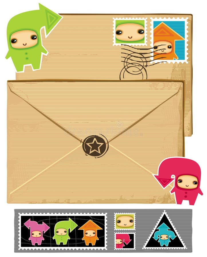 Funny envelope and stamps. stock vector. Illustration of invitation ...