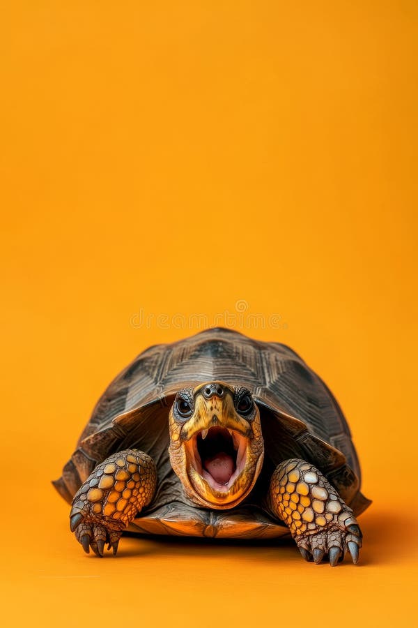 A Funny and Excited Tortoise Isolated on an Orange Background, with a ...