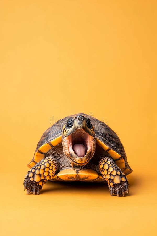 A Funny and Excited Tortoise Isolated on an Orange Background, with a ...