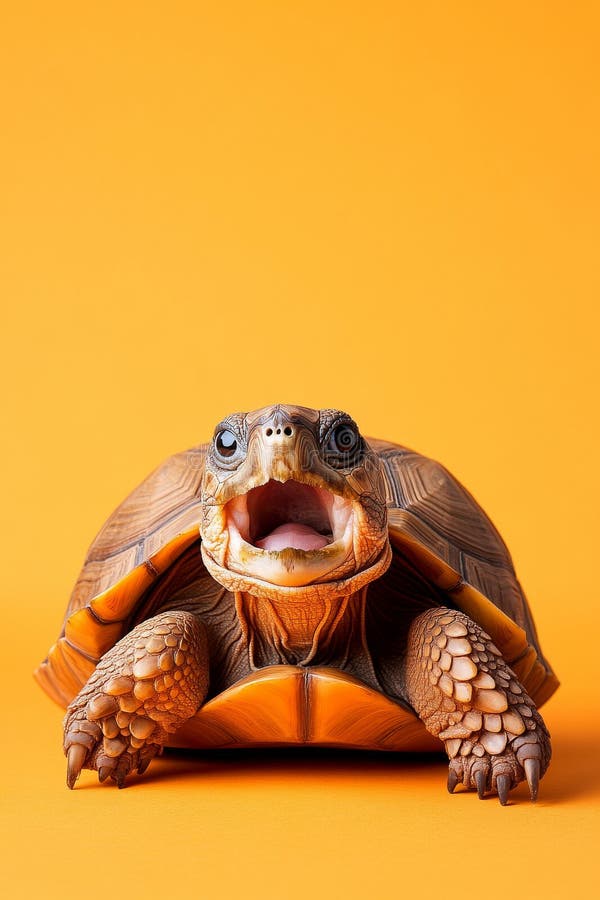 A Funny and Excited Tortoise Isolated on an Orange Background, with a ...