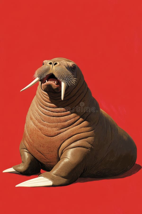 A Funny and Excited Walrus Isolated on a Red Background, with a ...