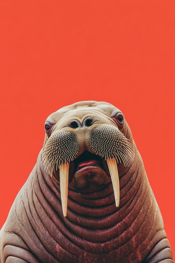 A Funny and Excited Walrus Isolated on a Red Background, with a ...