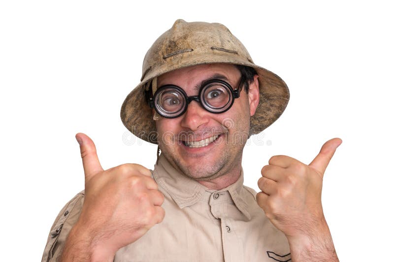 Funny Explorer Man with Helmet Isolated on White Stock Image - Image of ...