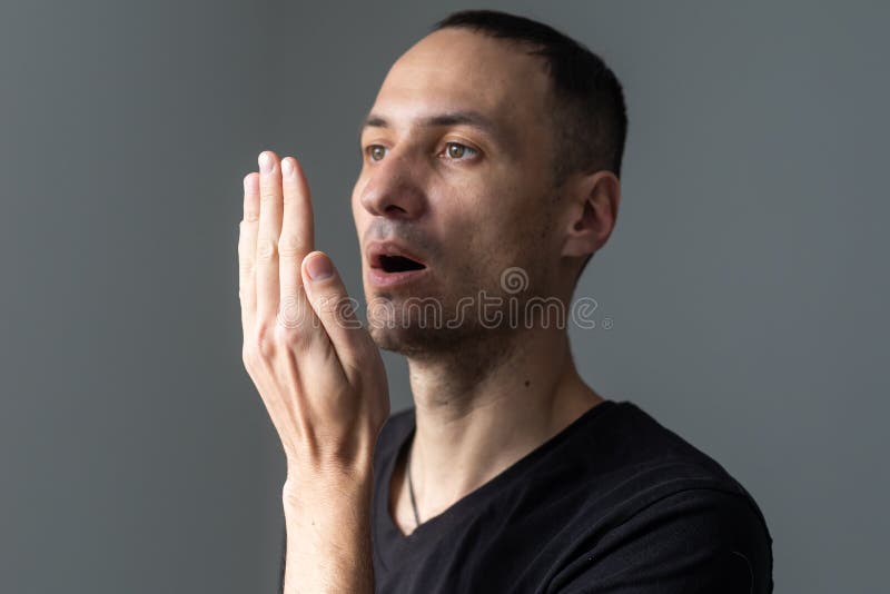 Funny Face of Bad Breath Man. Stock Image - Image of halitosis, rude ...