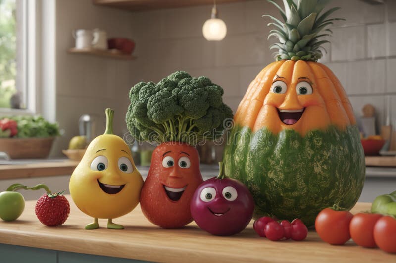 Funny Face Fruits in Kitchent Stock Illustration - Illustration of ...