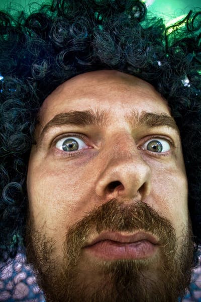 Funny Face - Goofy Man with Curly Wig Stock Photo - Image of person ...