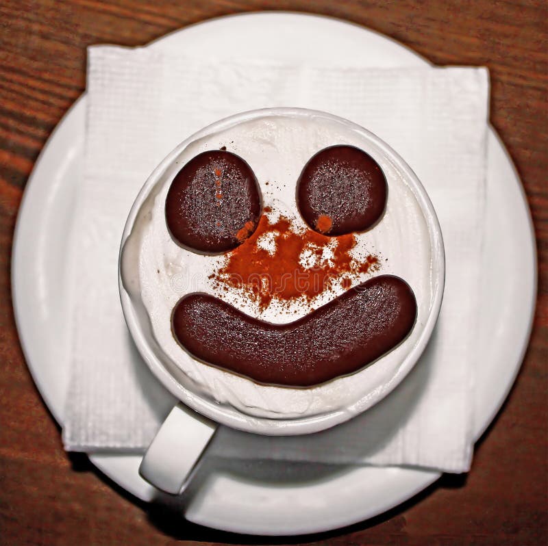 Funny Face on Latte Coffee Cup Stock Image - Image of napkin, foam ...