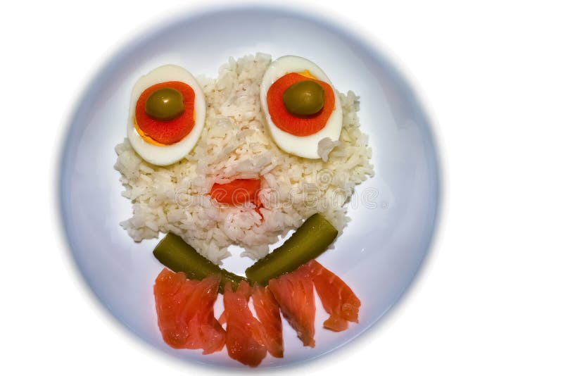 Funny Face Made of Food on a Plate. Stock Image - Image of fish, cooked ...