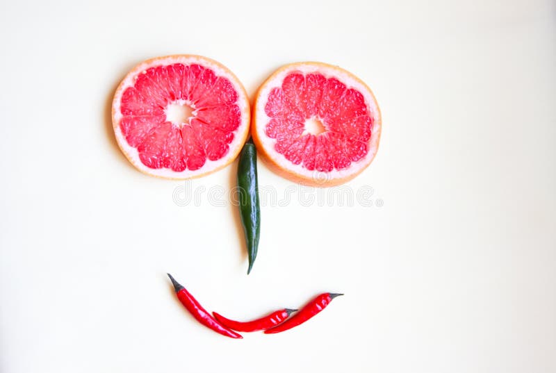 Funny Face Made of Fruit and Colored Hot Pepper Stock Image - Image of ...