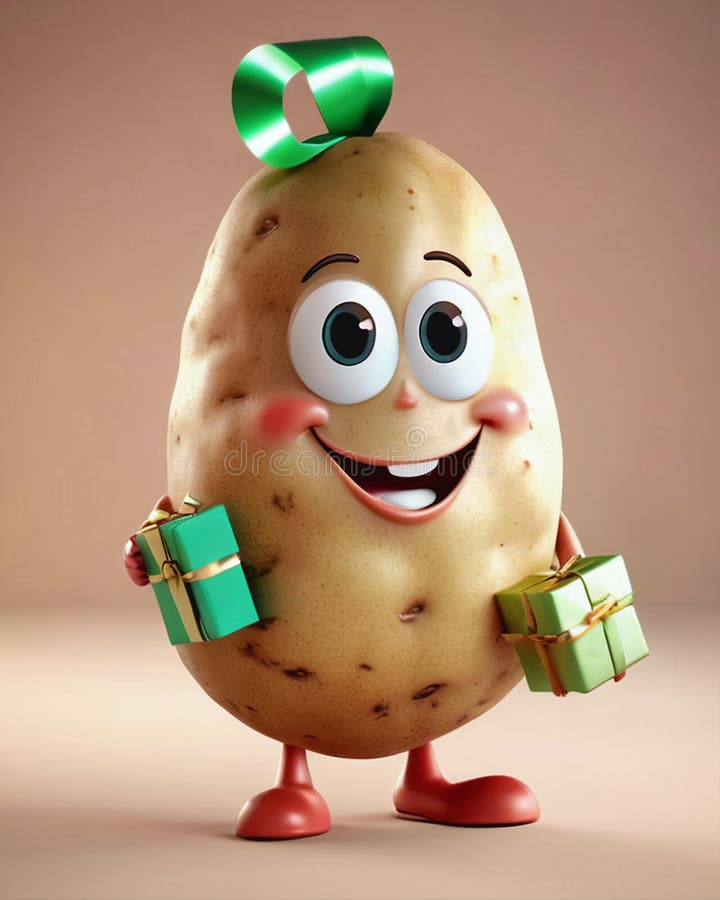 Funny Face Potato with a Gift Boxes Stock Illustration - Illustration ...