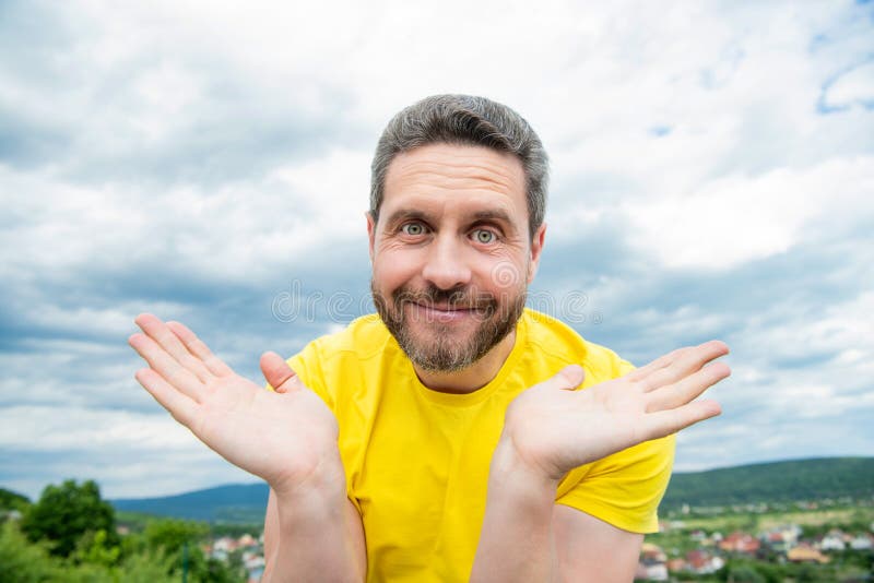 Funny Face of Puzzled Mature Bearded Man Outdoor Stock Photo - Image of ...