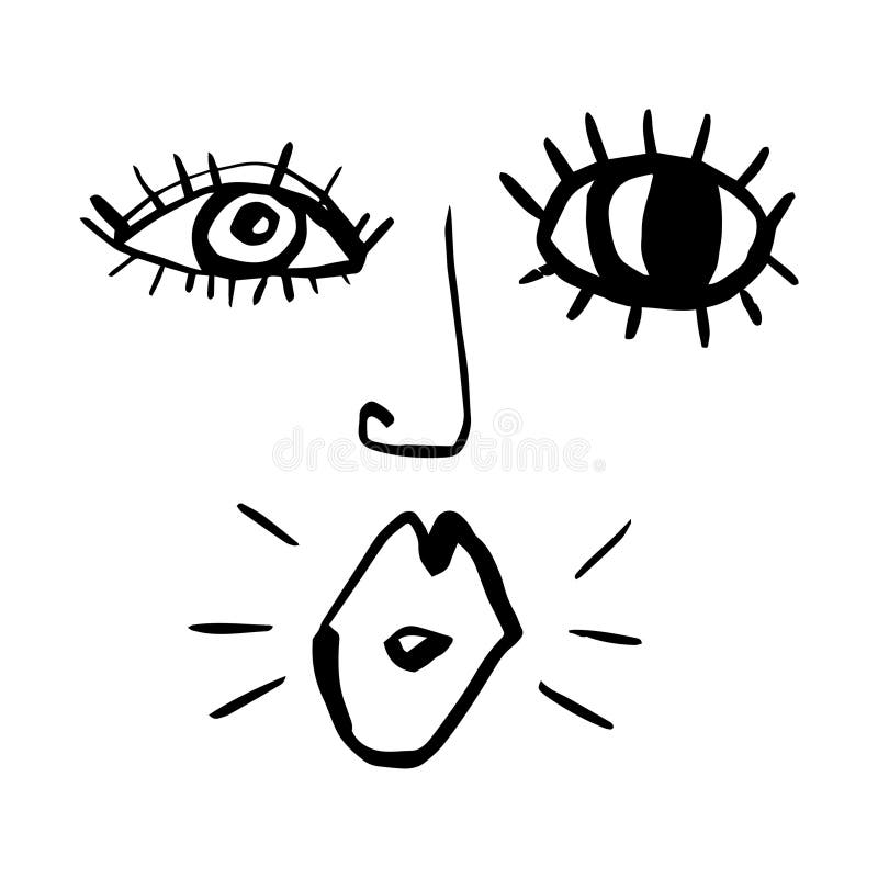 Funny Face, Simple Drawing, Vector Illustration, Sketch Style, Naive ...