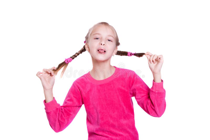 Funny Faces. Girl Plays The Fool Isolated On White Stock Image - Image ...