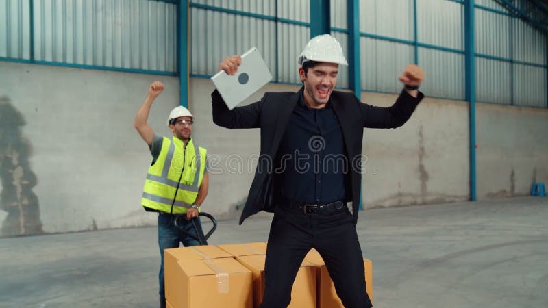 Funny Factory Workers Dance in the Factory Stock Footage - Video of ...