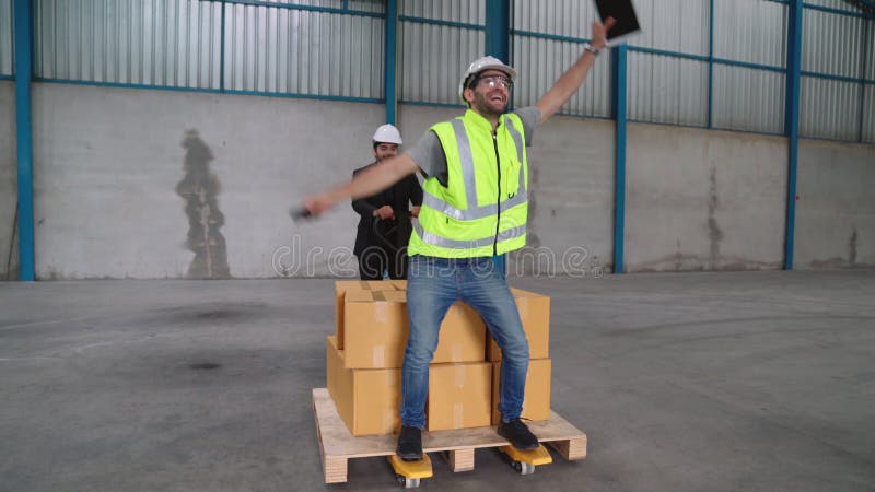 Funny Factory Workers Dance in the Factory Stock Footage - Video of ...