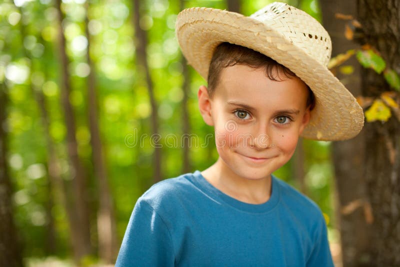 Funny Farm Boy in the Forest Stock Photo - Image of infant, outdoor ...