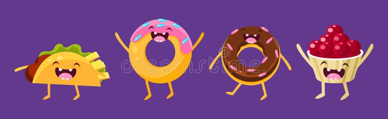 Funny Fast Food Character with Happy Smiling Faces Vector Set Stock ...